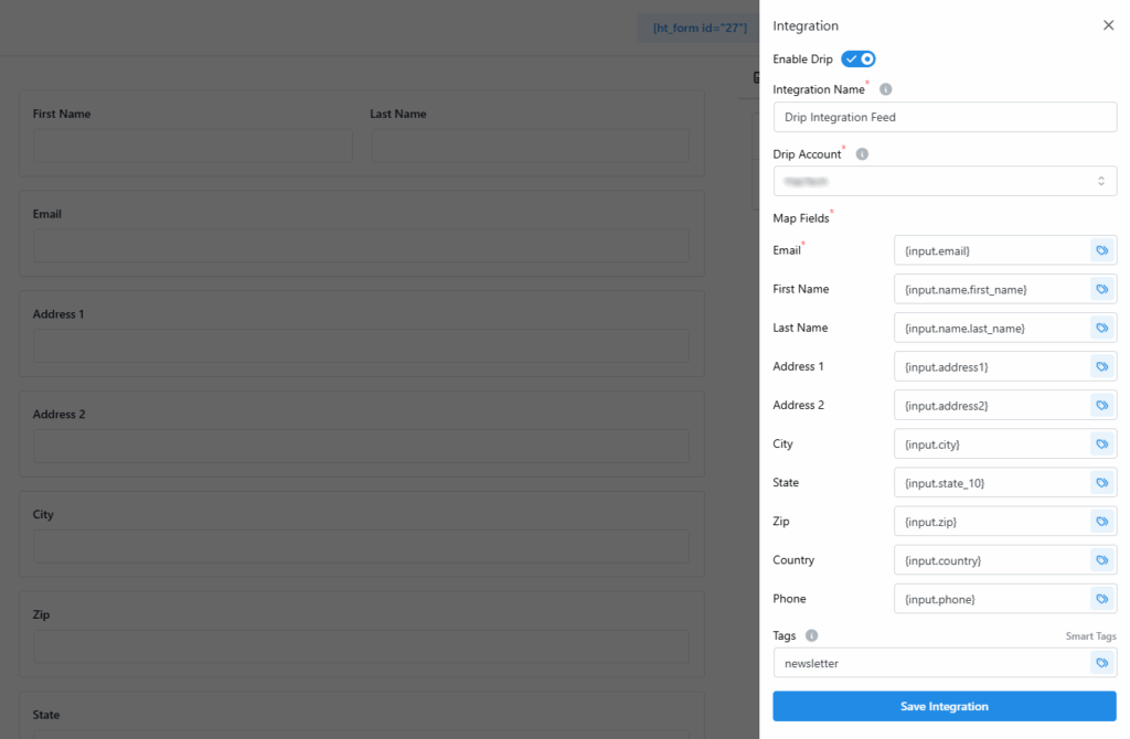 Drip Integration with HT Contact Form - HasThemes