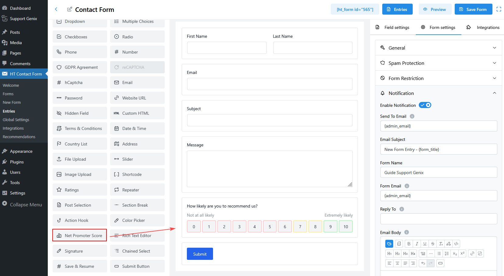 Net Promoter Score (NPS) Field in HT Contact Form - HasThemes
